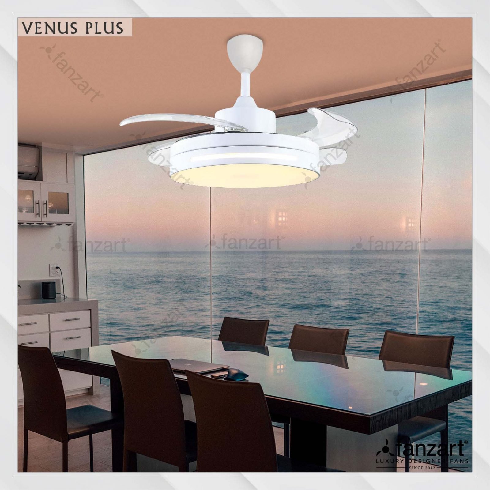 Venus Plus- 42" Modern fan with 4 x Fine Acrylic transparent ...