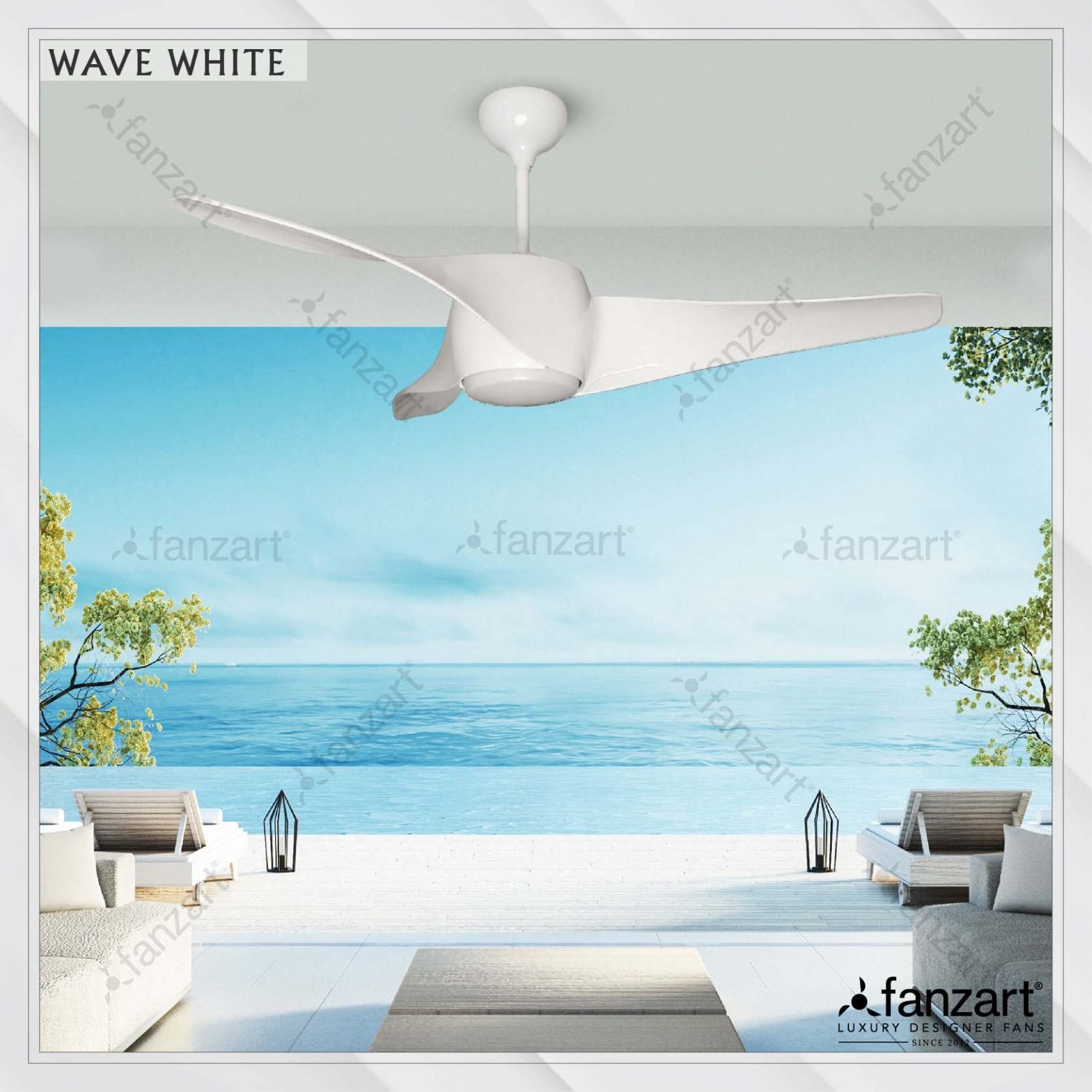 Wave White- 52″ Modern fan with 3 x customisable ABS blades, BLDC motor ...