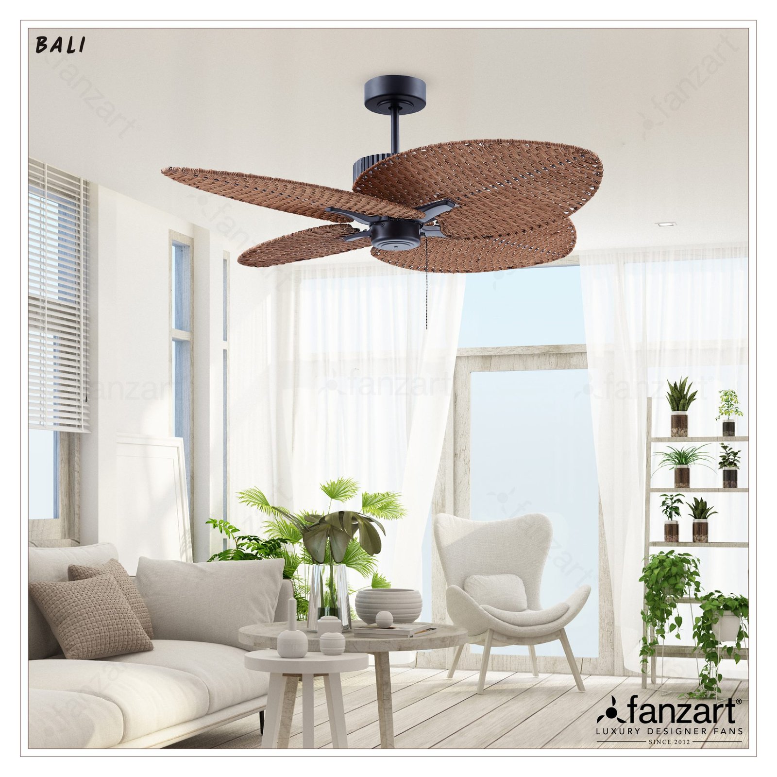 Bali- 48" Tropical fan with 4x Original Rattan Blades, Whisper-Quiet ...