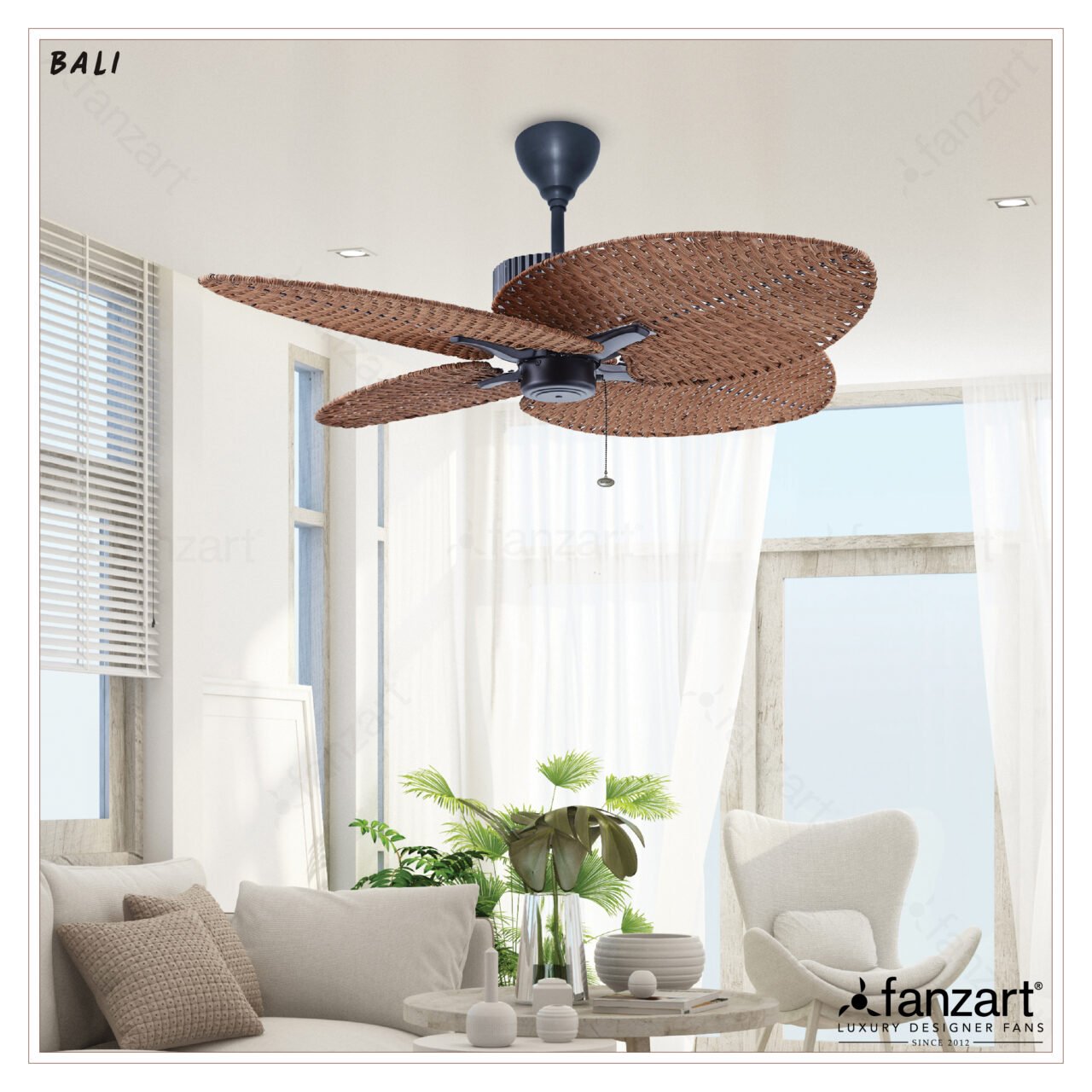 Bali- 48" Tropical fan with 4x Original Rattan Blades, Whisper-Quiet ...