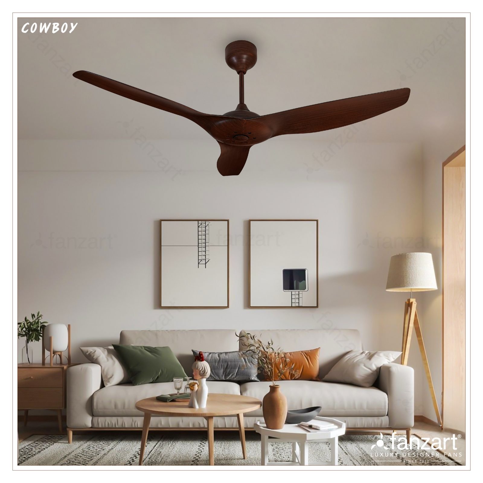 Cowboy- 52" Contemporary fan with 3x Premium ABS Blades in Dark ...
