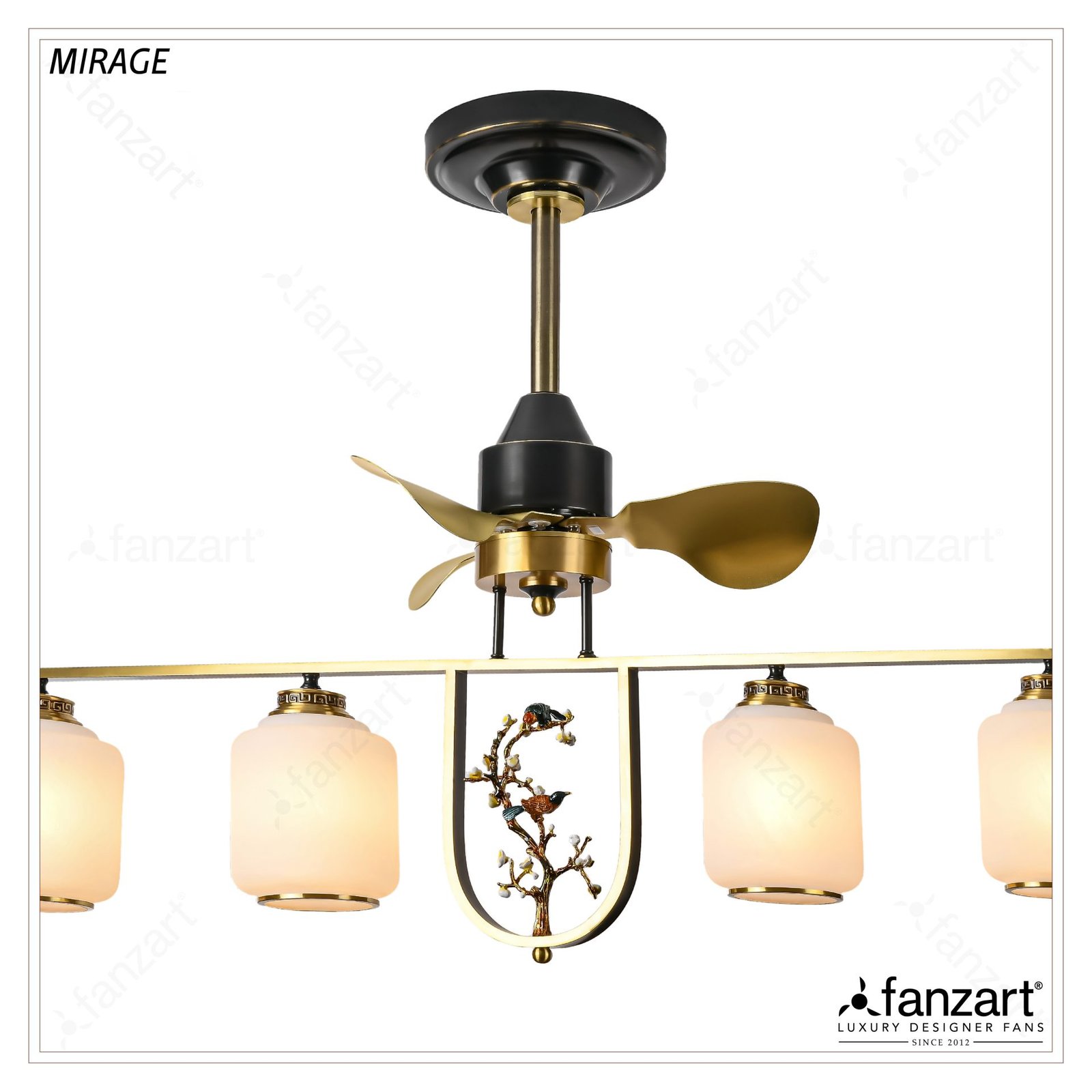 Mirage: 20" Fandelier ® fan with 3x Aluminium Blades in Antique Brass ...