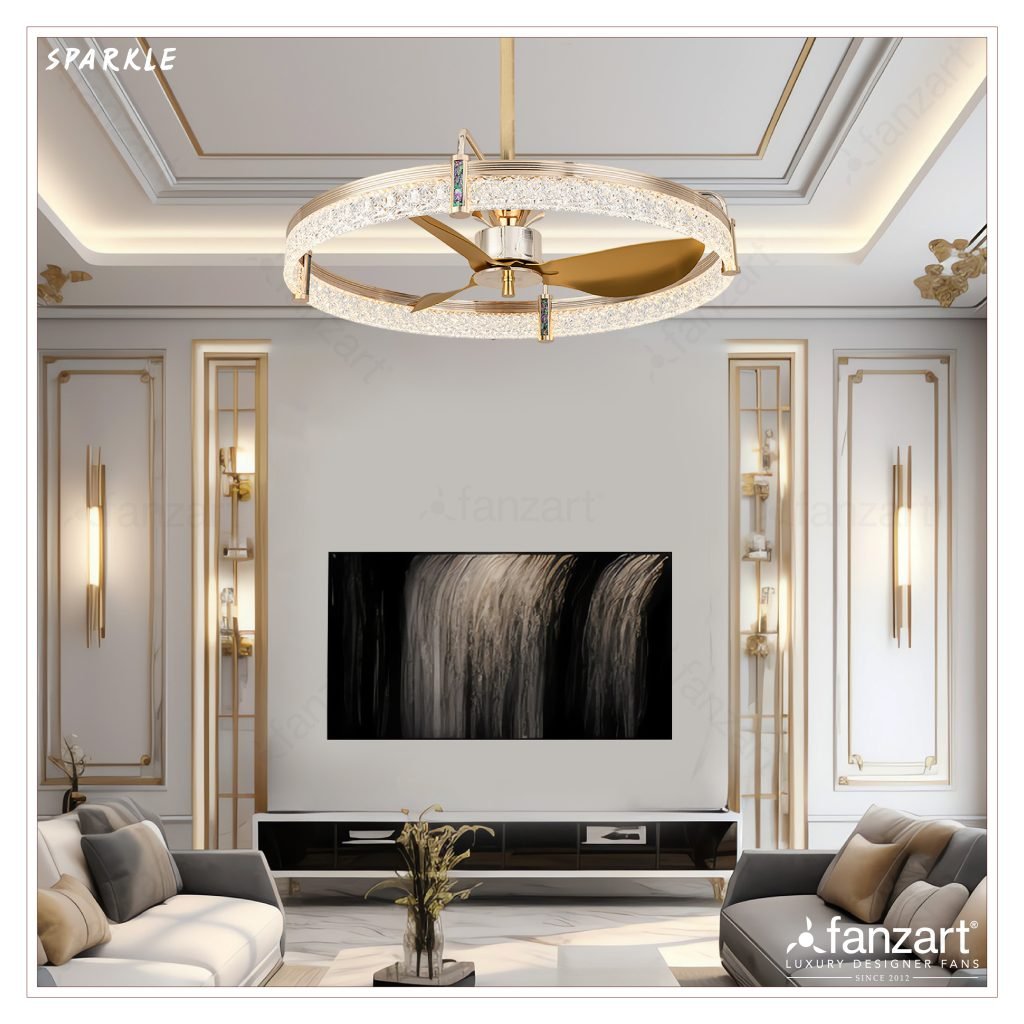 Sparkle- 28" Fandelier ® fan with 3x Aluminium Blades in Champagne Gold ...