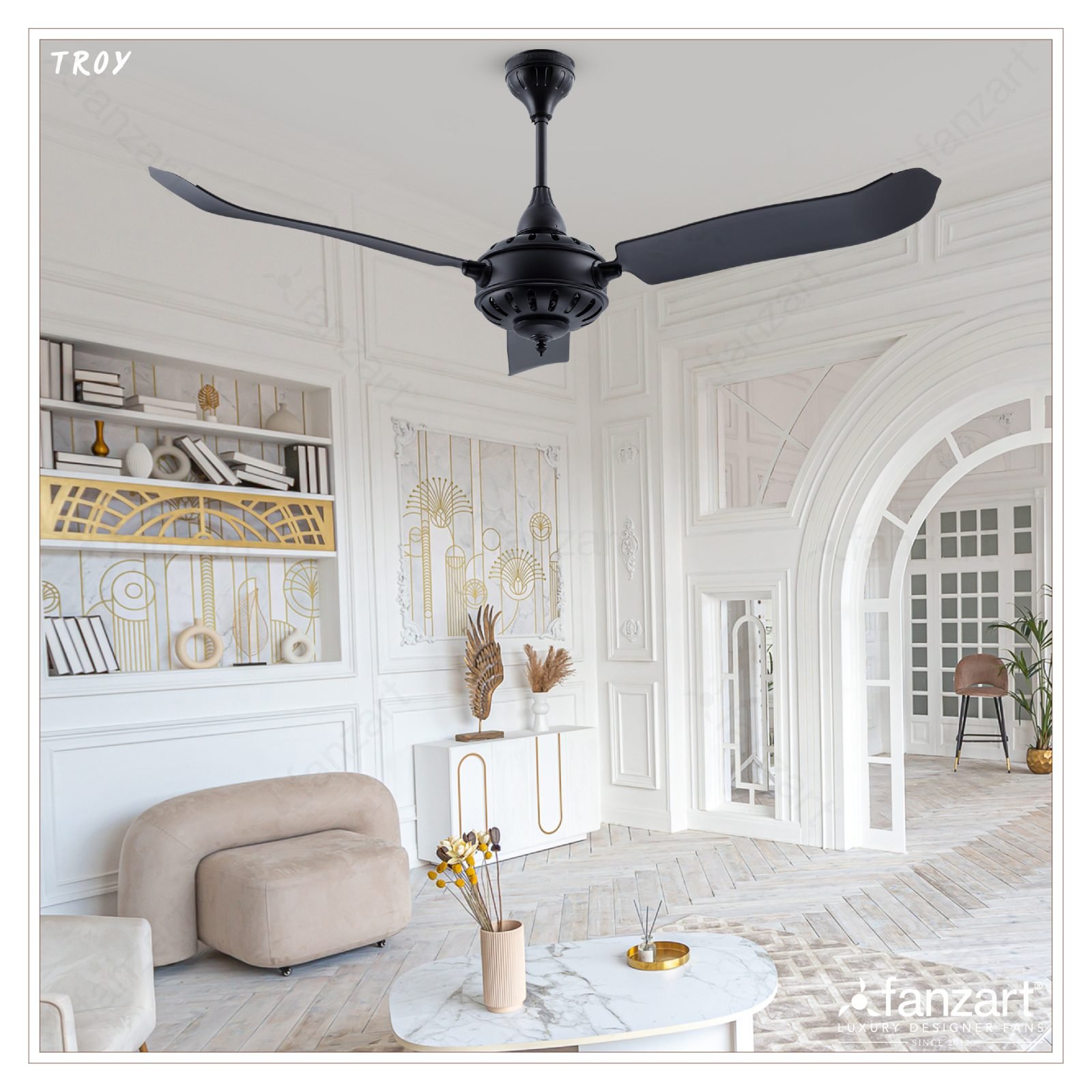 Troy Matte Black- 56" Classical fan with 3x Mild Steel Blades in Matte ...
