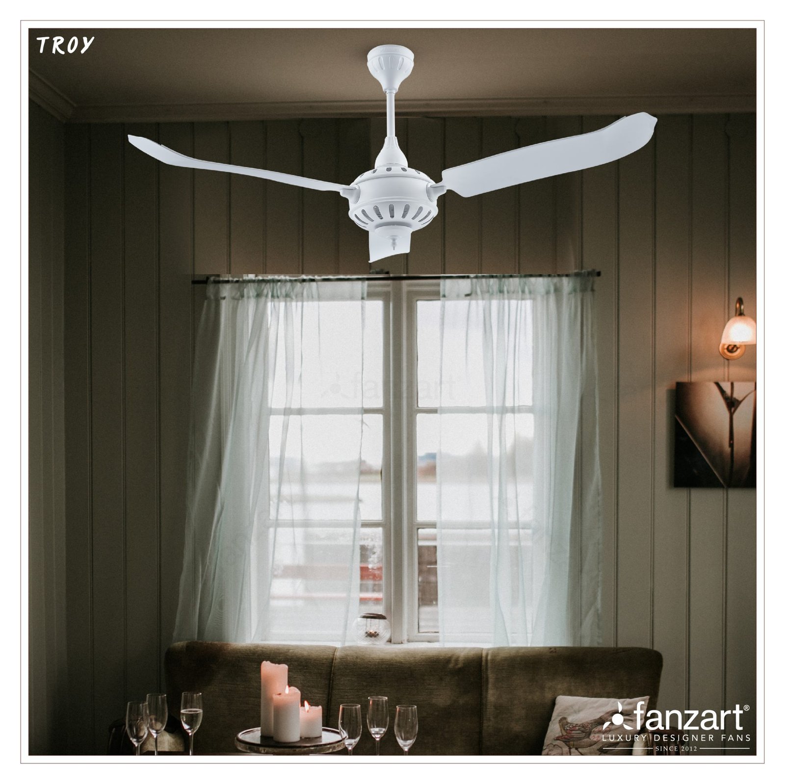 Troy Matte White- 56" Classical fan with 3x Mild Steel Blades in Matte ...