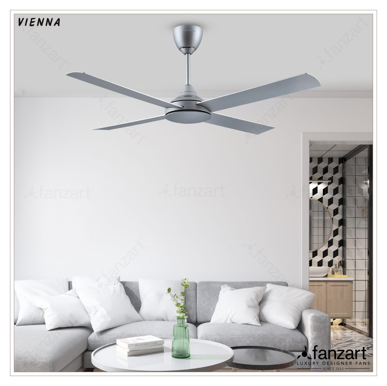 Vienna Matte Silver Grey- 52" Refined Industrial fan with 4x Premium ...