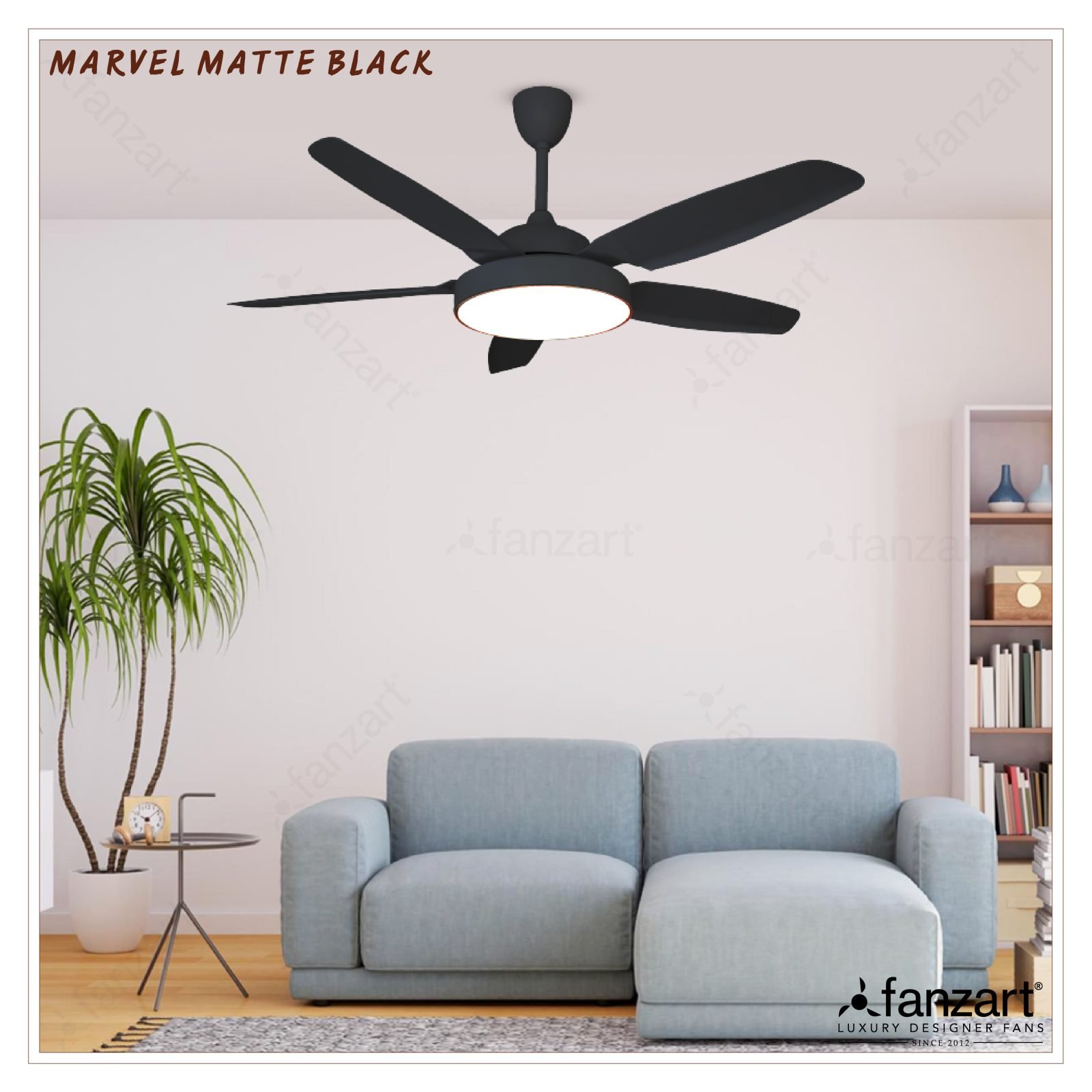 Marvel Black - 54" Simply Modern Fan with 5 ABS Blades in Matte Black ...