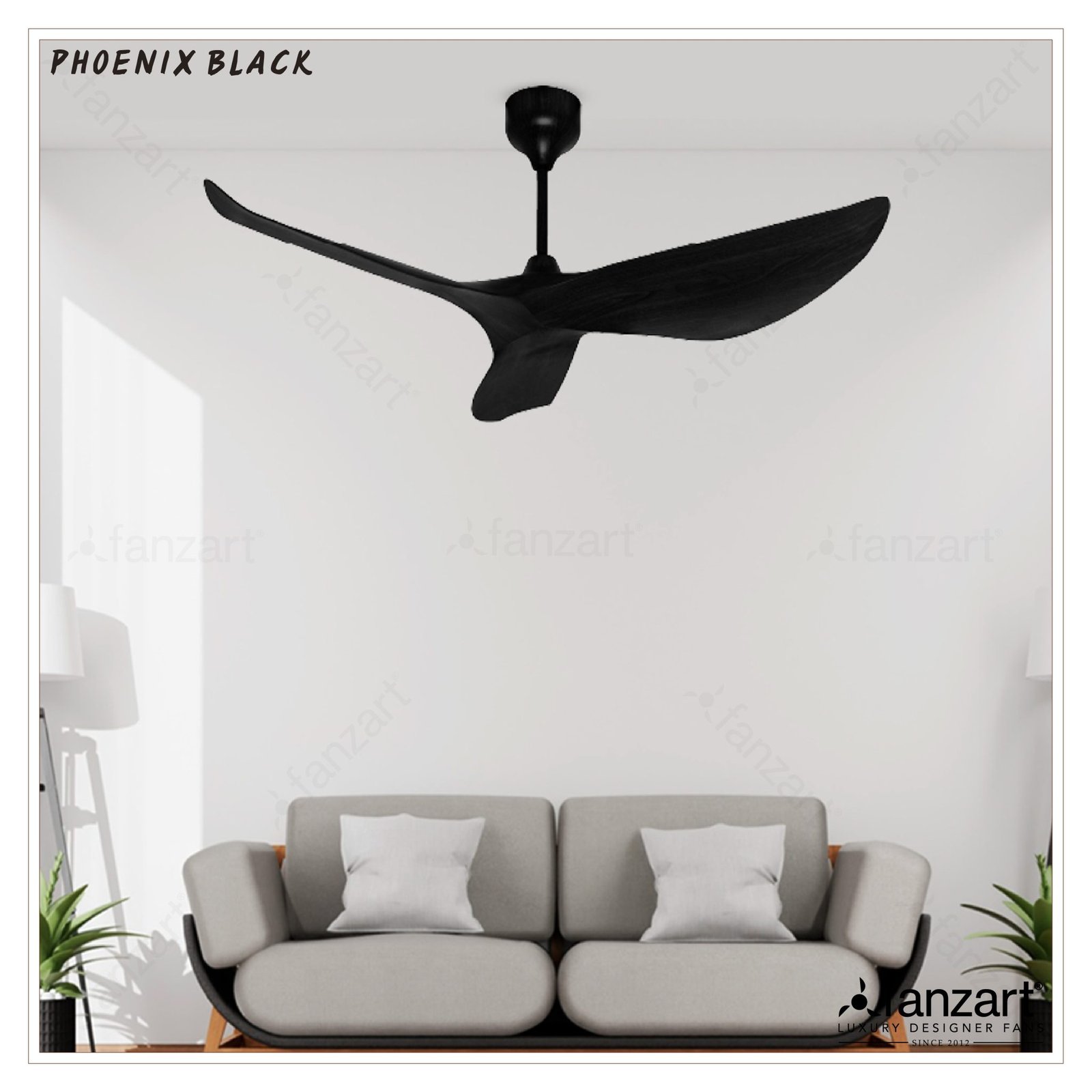 Phoenix Matte Black - 52" Simply Modern Fan with 3 ABS Blades in Matte ...