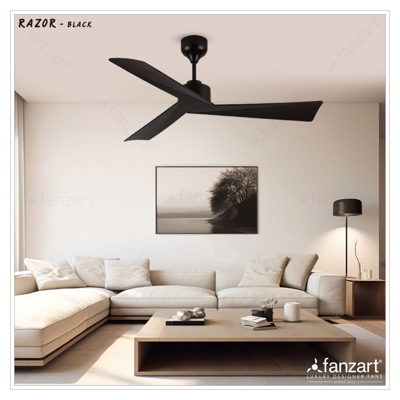 Razor - 52" Simply Modern Fan with 3 ABS Blades in Matte Black Finish ...