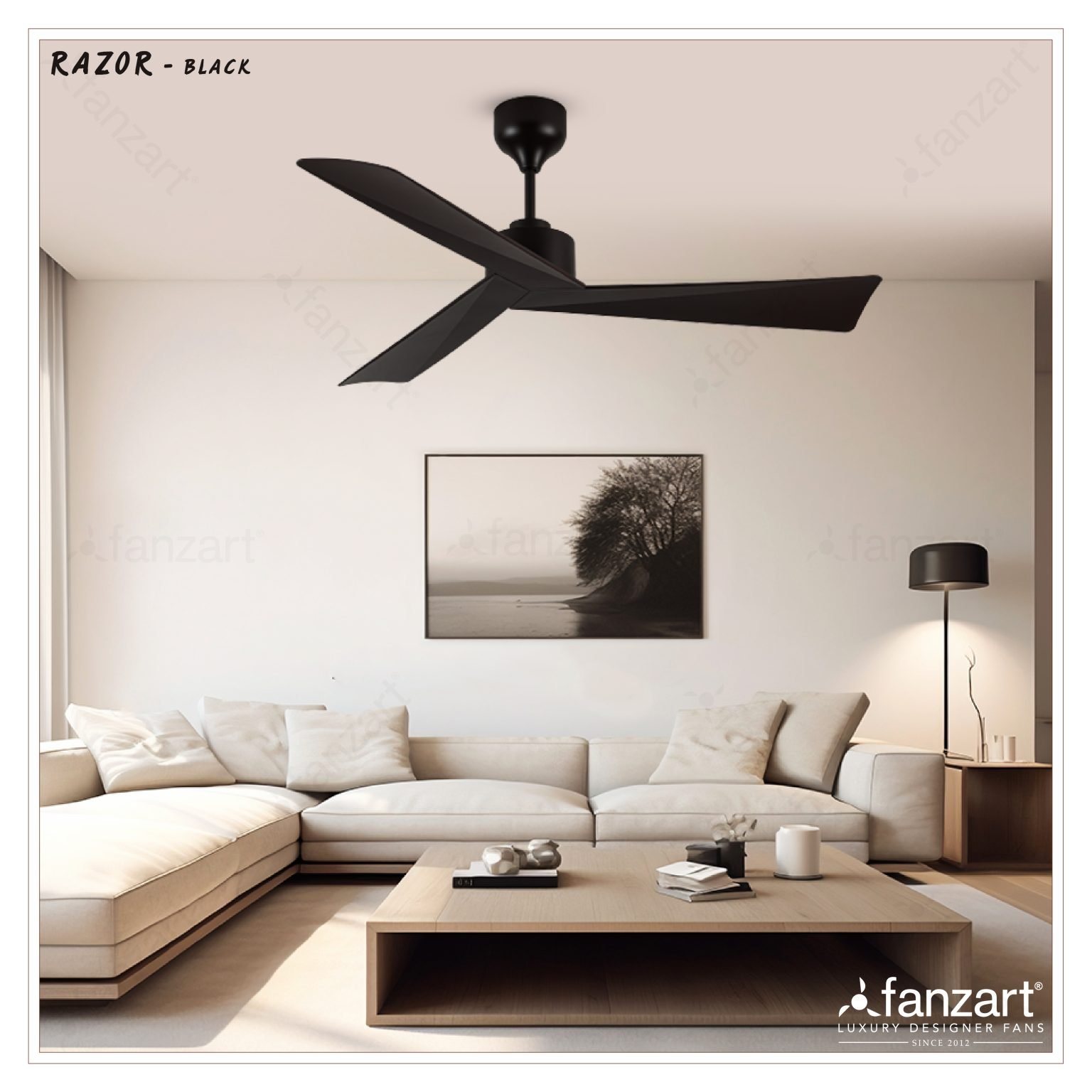Razor - 52" Simply Modern Fan with 3 ABS Blades in Matte Black Finish ...