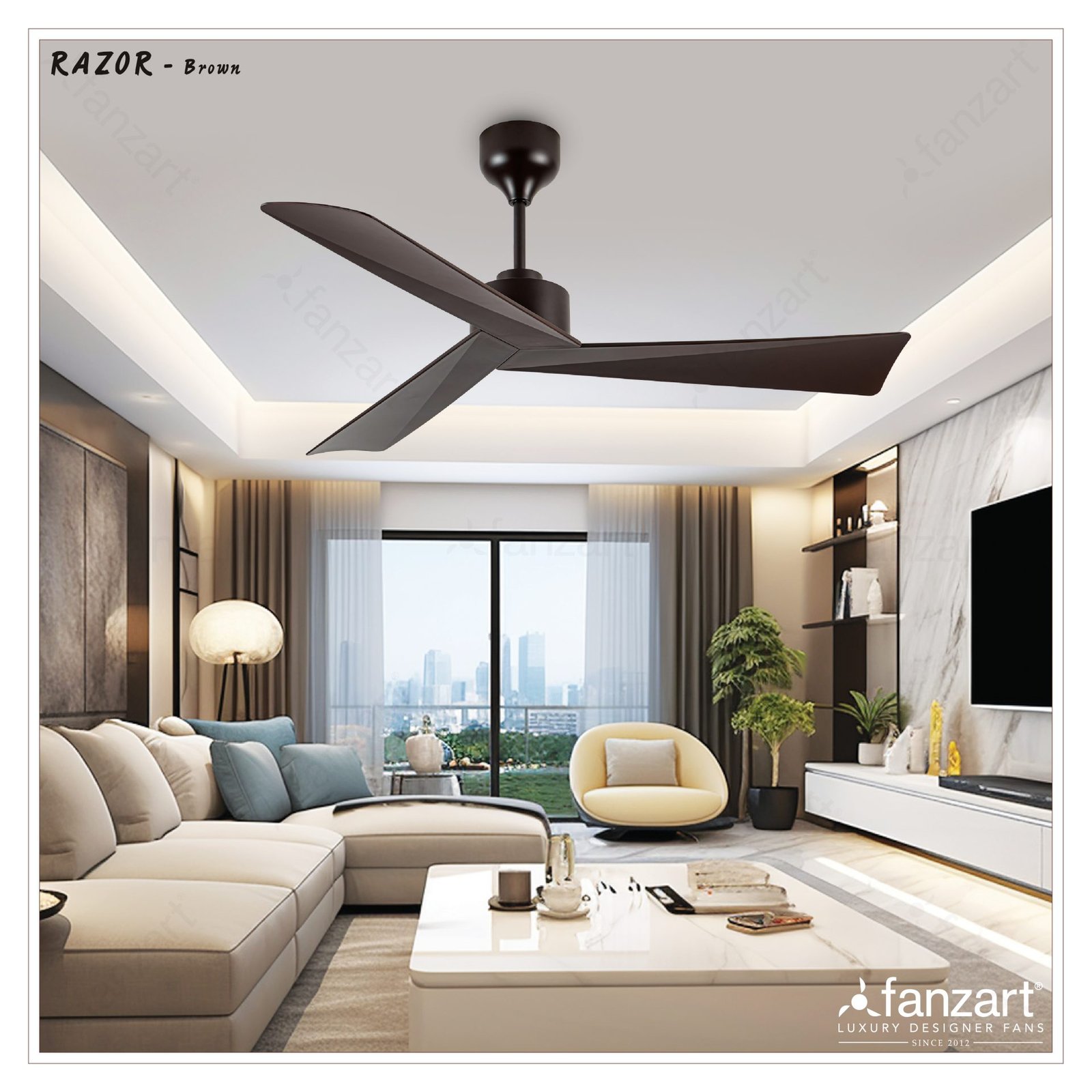 Razor - 52" Simply Modern Fan with 3 ABS Blades in Matte Brown Finish ...