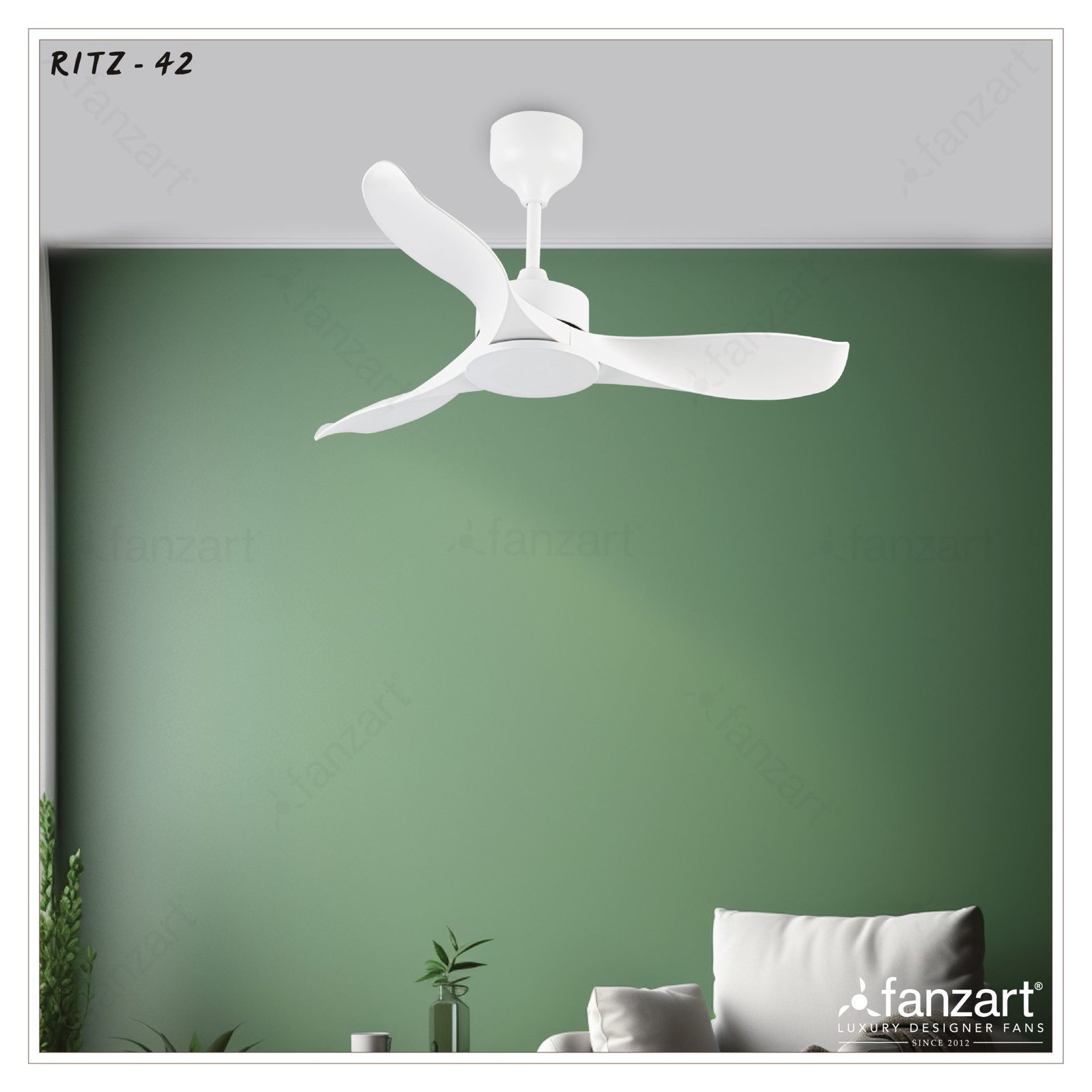 Ritz - 42" Simply Modern Fan with 3 ABS Blades in Matte White Finish ...